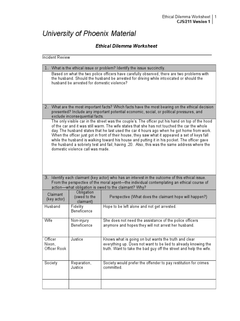 Ethical Dilemma Worksheet | Crimes | Crime & Justice