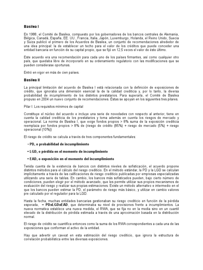 Resumen Basilea 1 y 2 | PDF | Basilea Ii | Riesgo crediticio