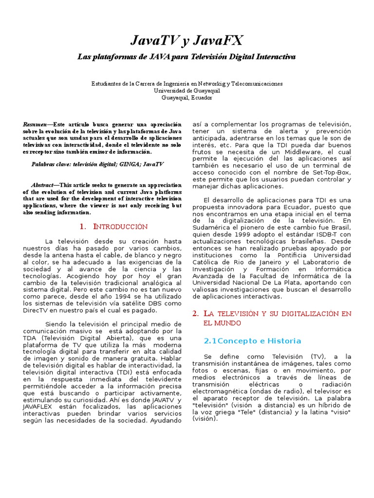 Paper JAVATV | PDF | Televisión digital | Televisión
