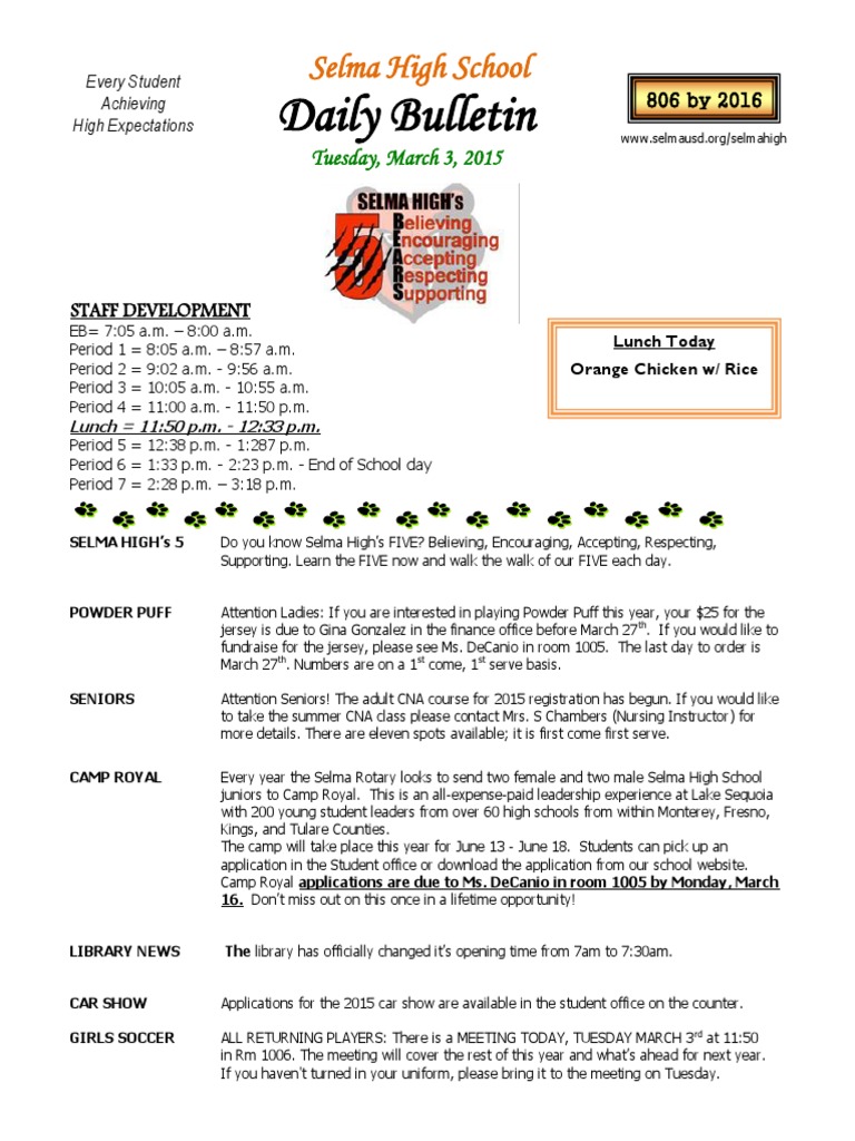 SHS Daily Bulletin 3-3-15 | PDF
