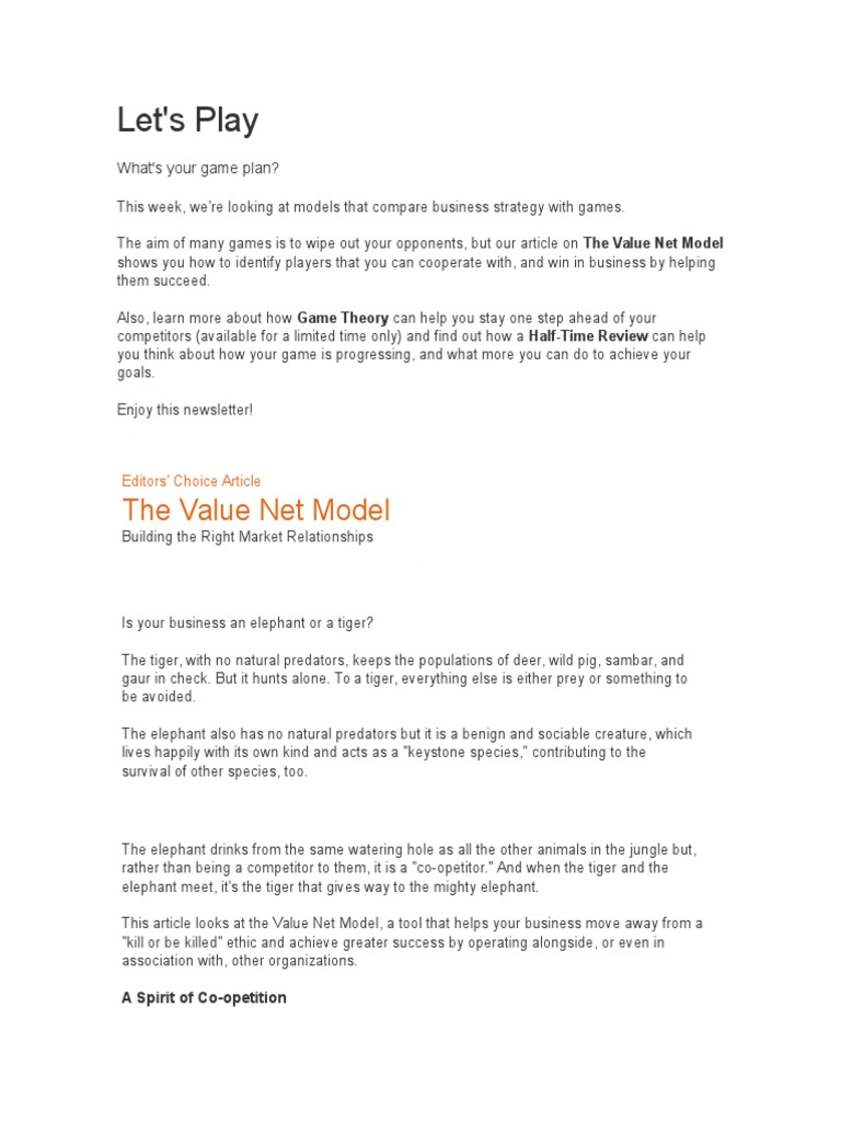 The Value Net Model | PDF | Strategic Management | Tiger