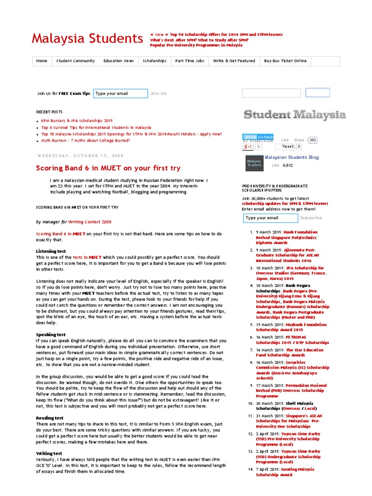 Scoring Band 6 in MUET On Your Ffgfsdirst Try - Malaysia Students | PDF ...