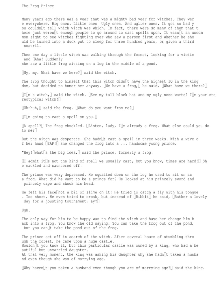 Fractured Fairy Tales The Frog Prince | PDF | Nature