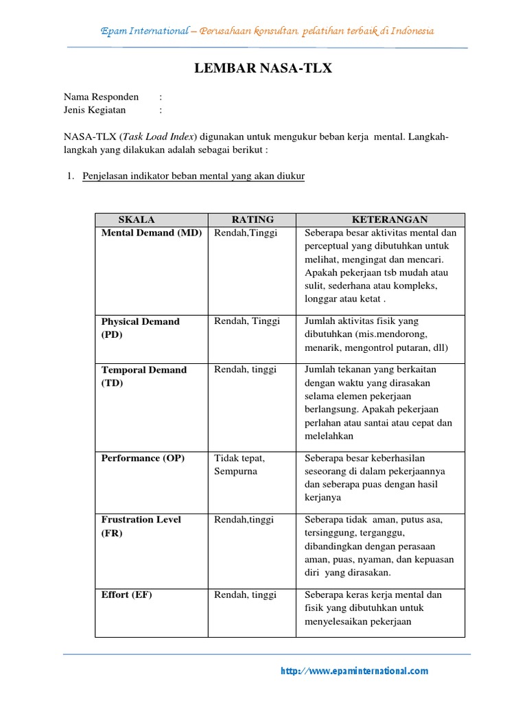 Lembar Nasa-Tlx PDF | PDF