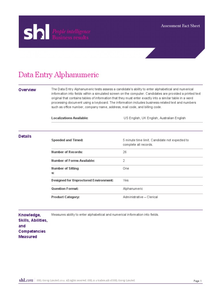 Alphanumeric Data Entry Test Overview | PDF