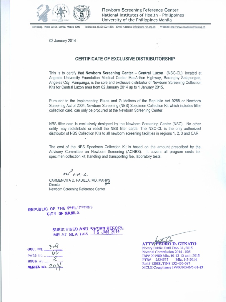 Certificate of Exclusivity | PDF | Screening (Medicine) | Health Care