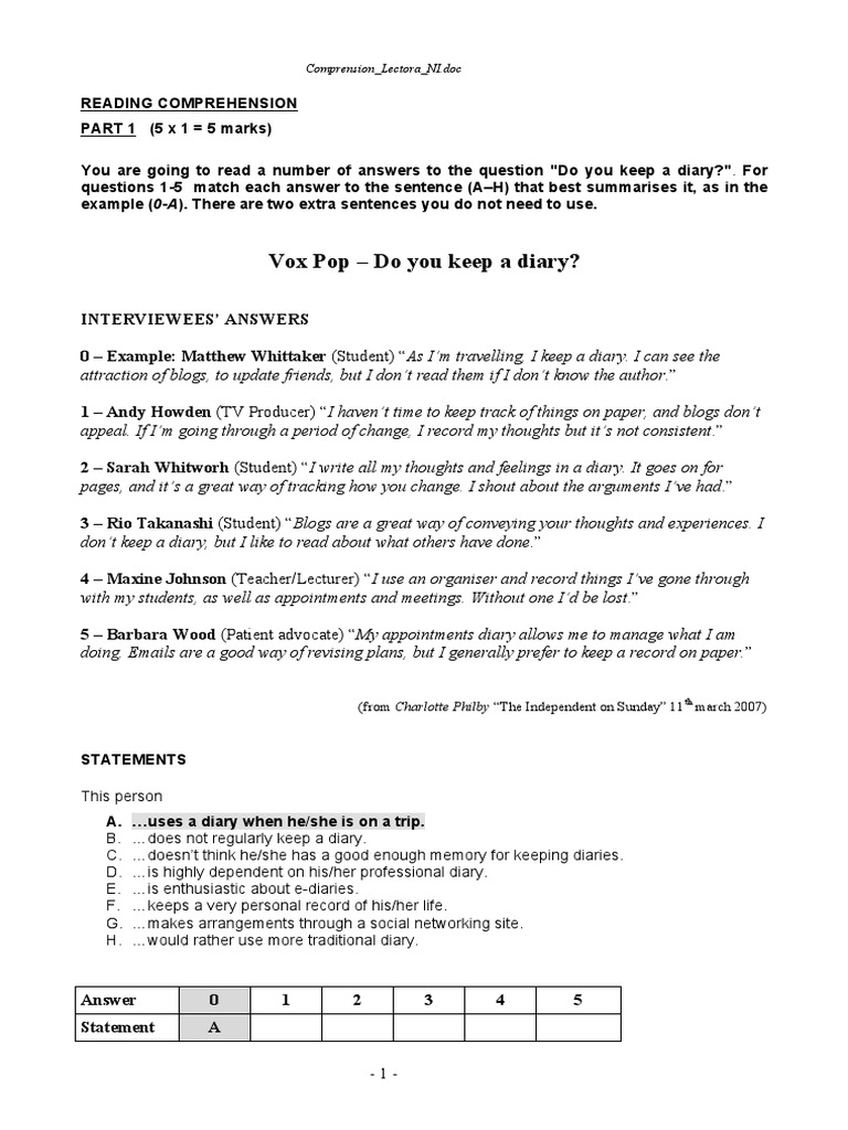 Examen Reading B2 Con Soluciones | PDF