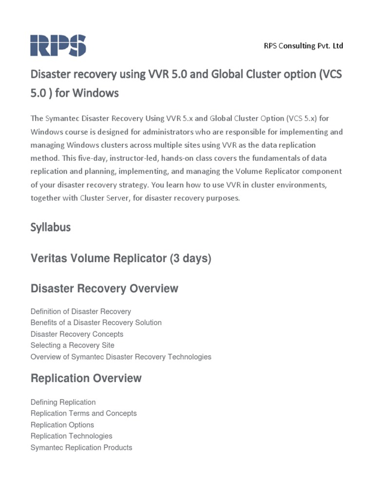 Disaster Recovery Using VVR 5.0 and Global Cluster Option VCS 5.0 For Windows | PDF | Computer ...