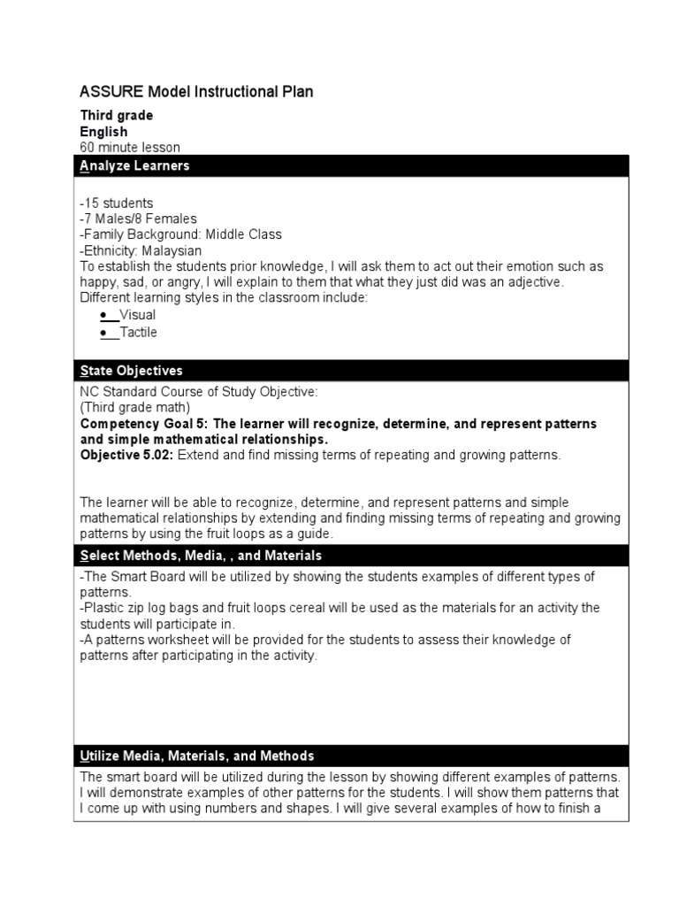Assure Lesson Plan | PDF | Educational Psychology | Learning