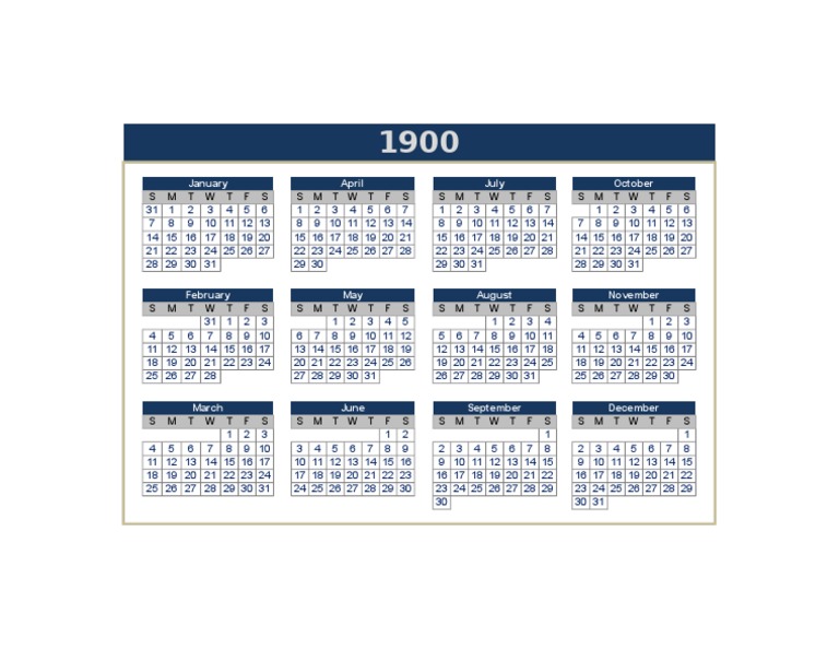 1900 Calendar Overview | PDF | Travel
