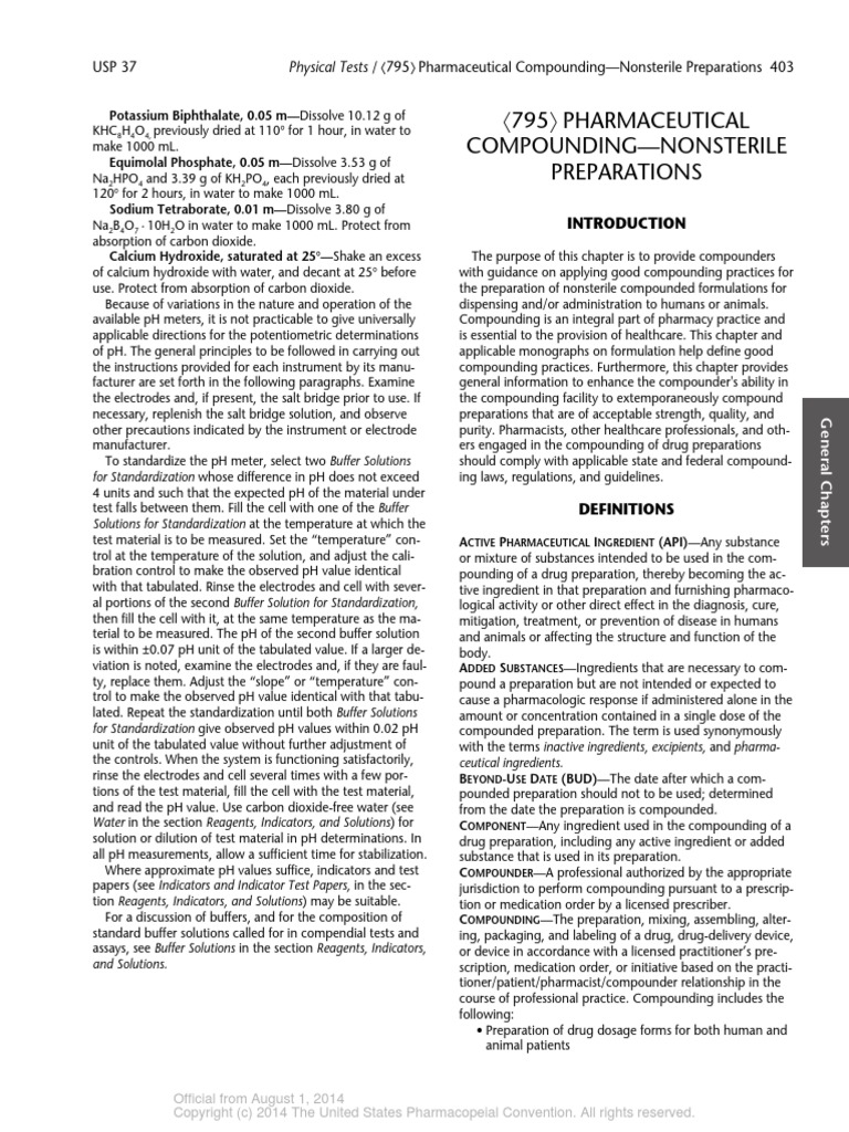 USP 37 (795) Pharm. Comp. Non-Sterile Prep | PDF | Ph | Pharmaceutical Drug