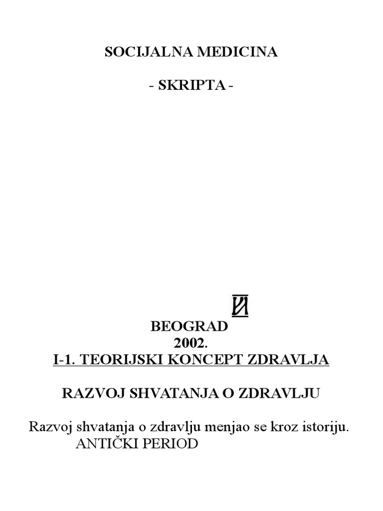 Socijalna Medicina Skripta | PDF