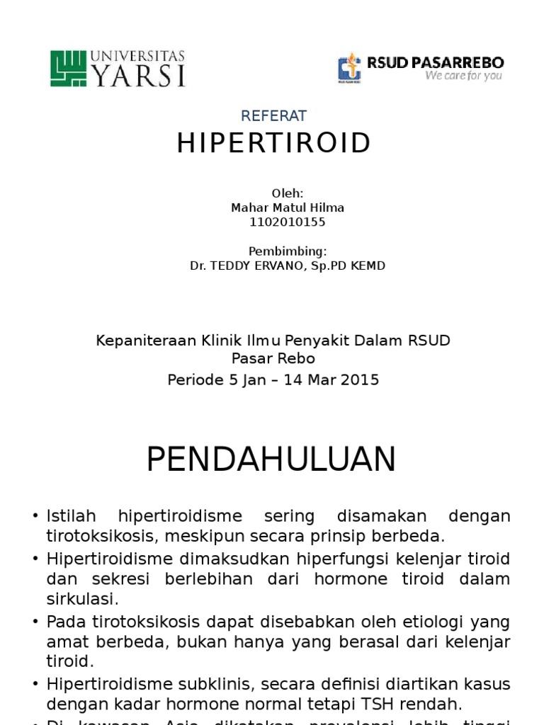 Hipertiroid: Manifestasi Klinis, Etiologi, dan Penatalaksanaannya | PDF