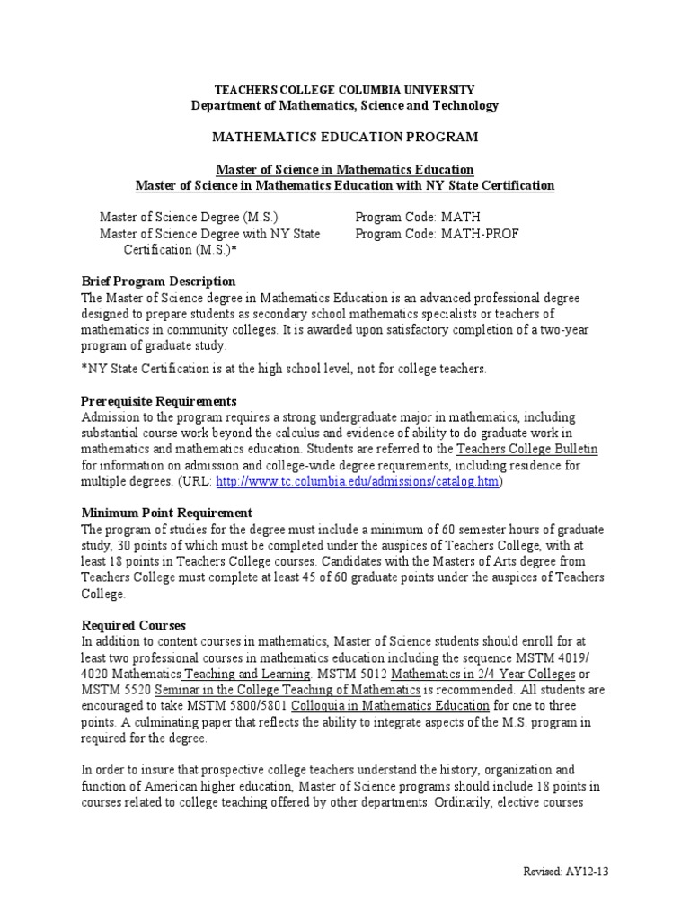 Math Education Master's Guide | PDF | Postgraduate Education | Academic ...