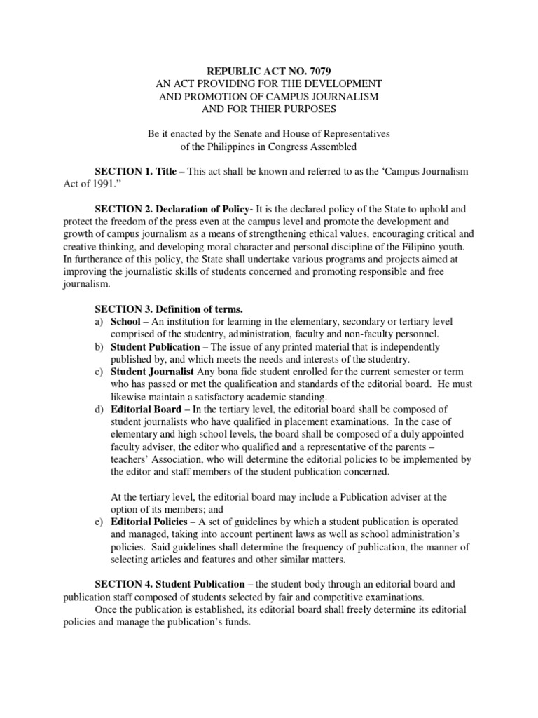 Republic Act No 7079 | PDF | Journalism | Secondary School