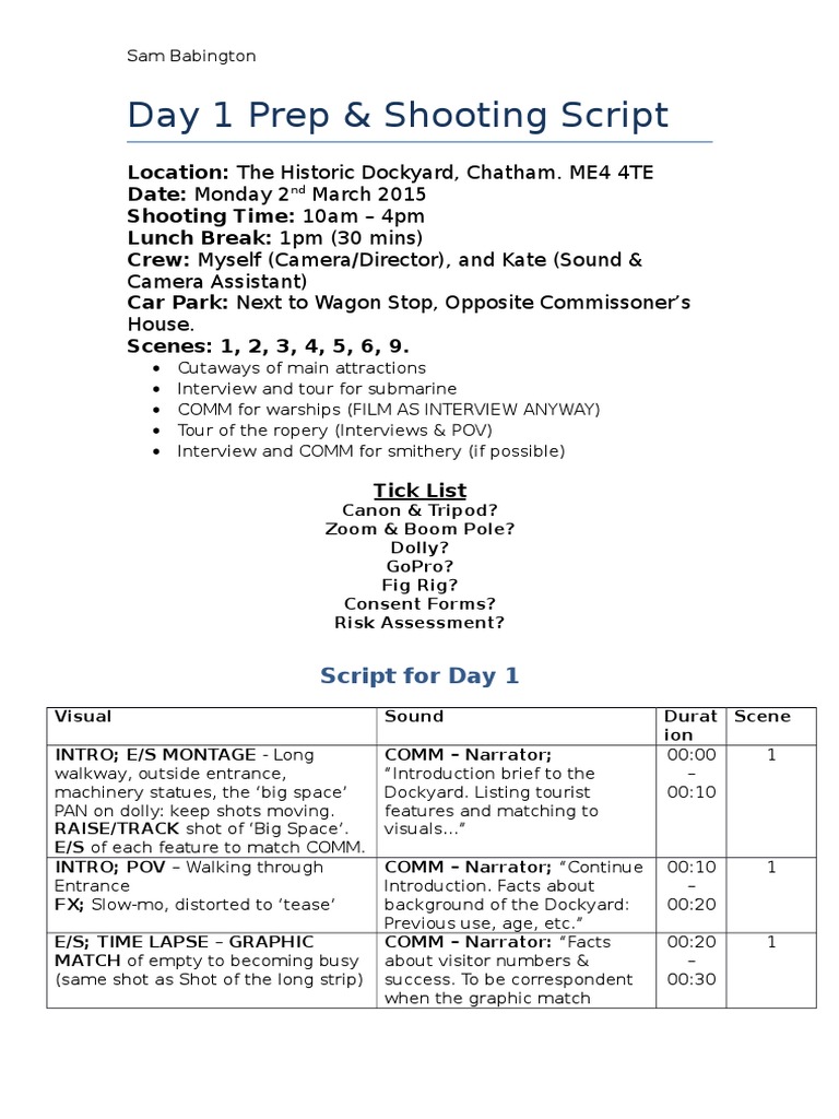 Day 1 Script & Prep | PDF | Leisure