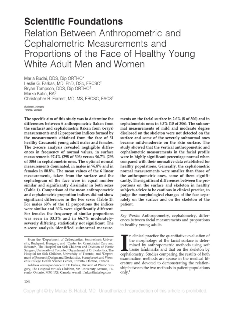 2 Relation Between Anthropometric and Cephalometric Measurements and ...
