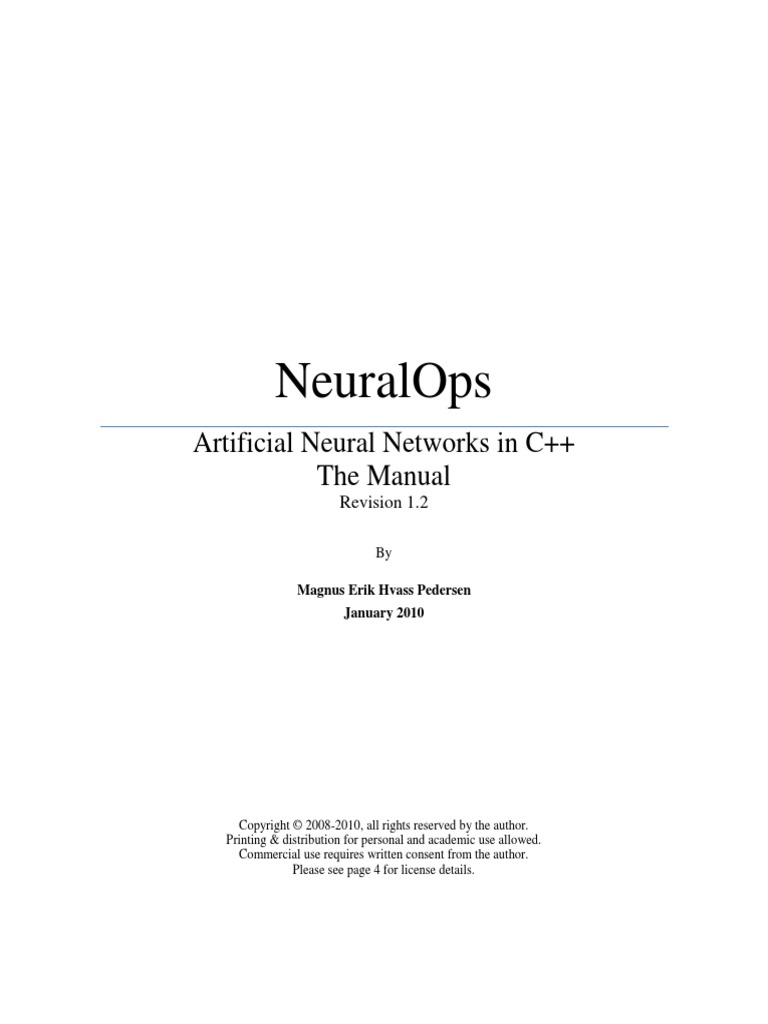 Neuralops: Artificial Neural Networks in C++ The Manual | PDF | Mean ...
