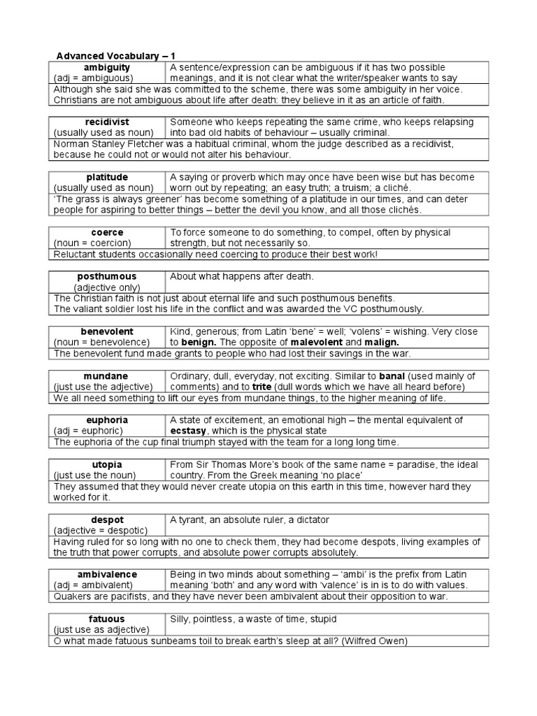 Advanced Vocabulary | PDF | Omnipotence | Omniscience