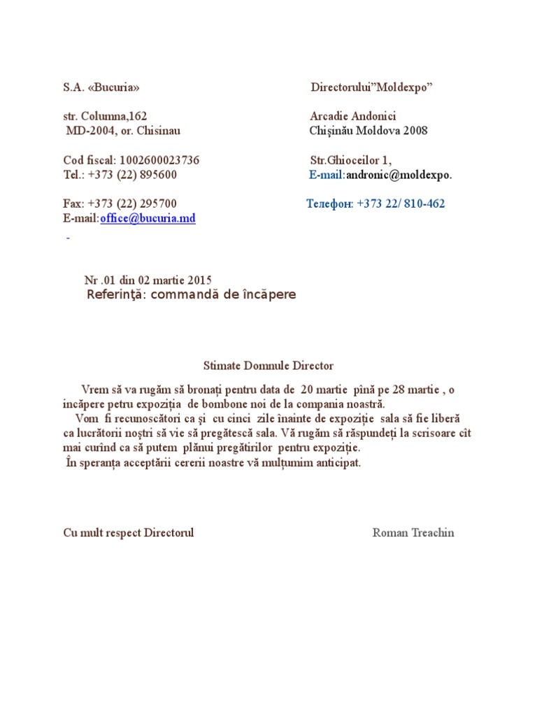 Scrisoare Oficiala (1) Model | PDF