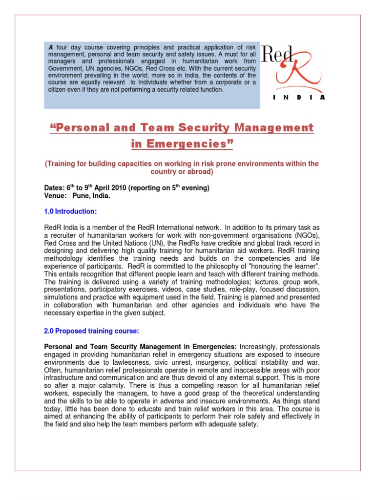 Security Management Training Course | PDF | Security | Humanitarian Aid