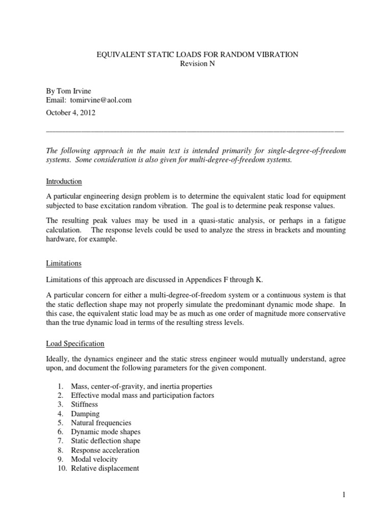 Equivalent Static Loads For Random Vibration | PDF | Bending | Normal Mode