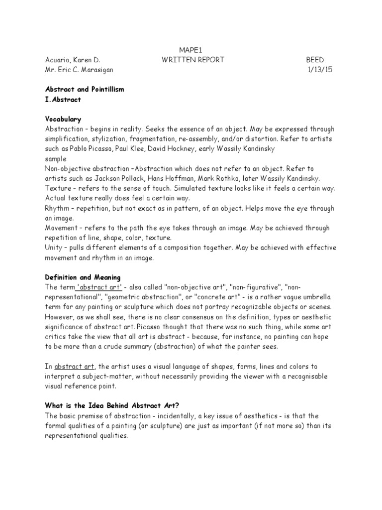 Written Report Arts | PDF | Abstract Art | Paintings