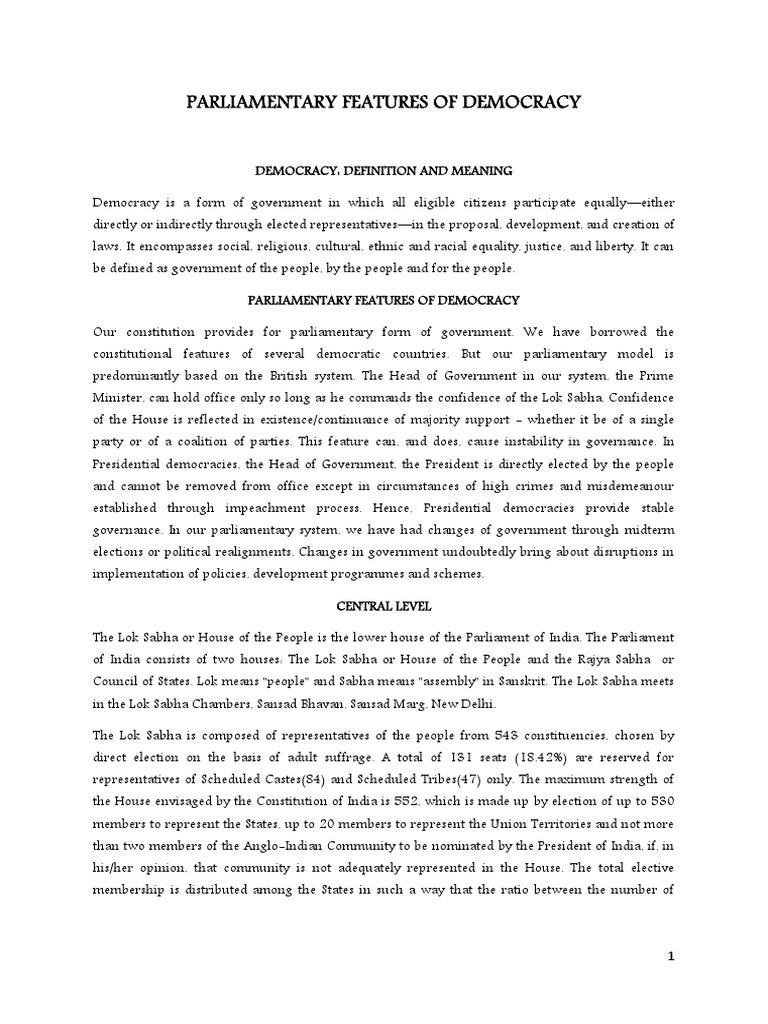 Parliamentary Features of Democracy | PDF | Democracy | Political ...