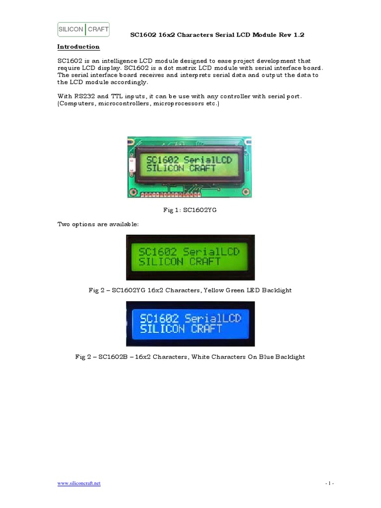 SC1602 16x2 Characters Serial LCD Module | PDF | Backlight | Liquid ...
