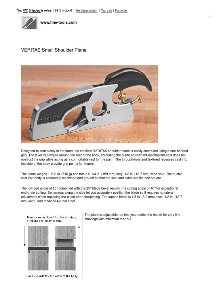 Veritas Small Shoulder Plane Overview | PDF | Home & Garden