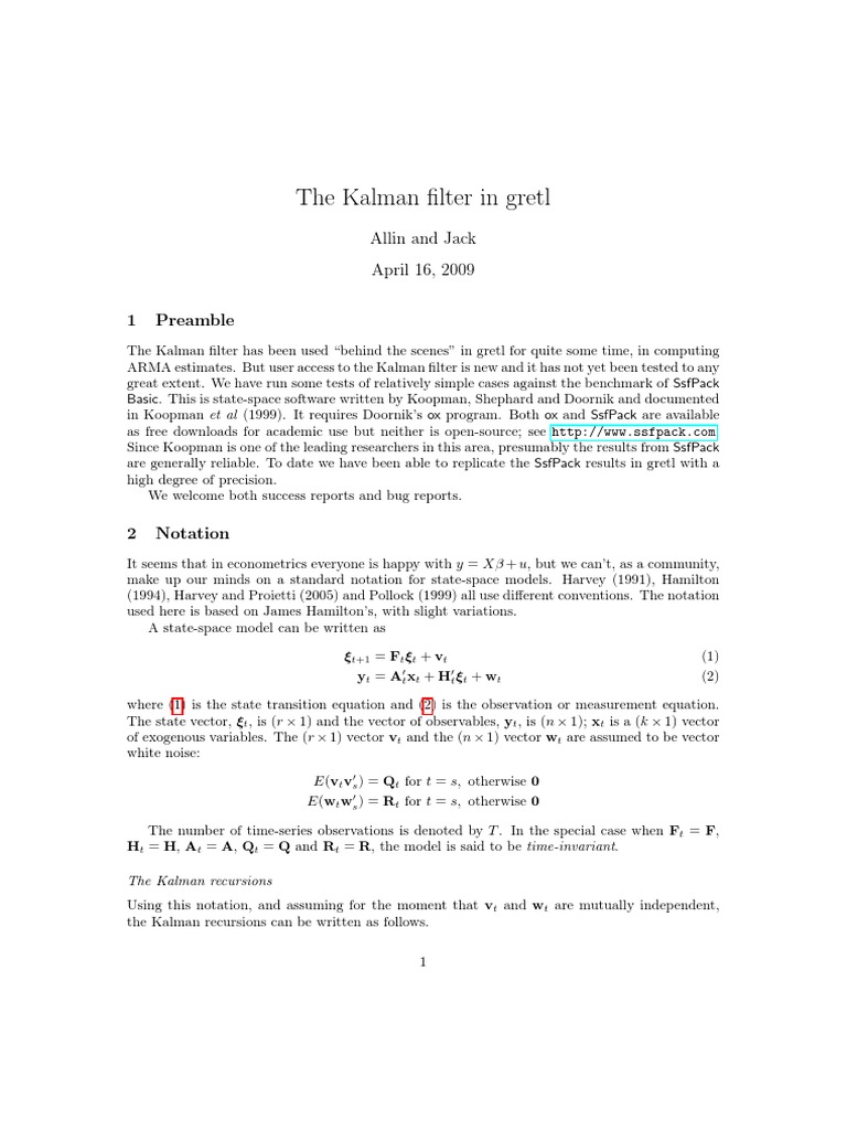 The Kalman Fillter in Gretl | PDF | Kalman Filter | Matrix (Mathematics)