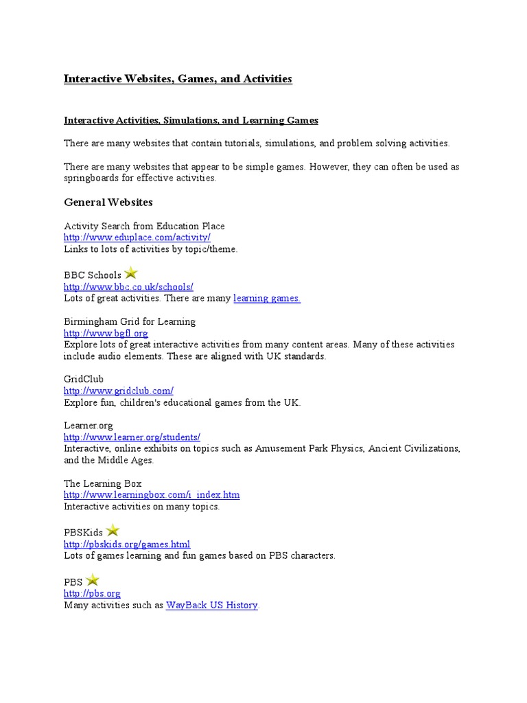 Interactive Learning Websites and Games | PDF | Quiz | Cognition