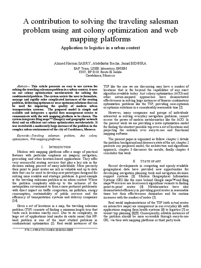 A Contribution To Solving The Travelling Salesman Problem Using Ant Colony Optimization And Web