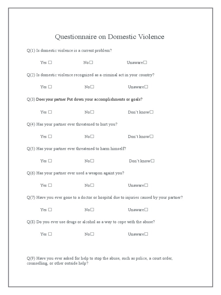 Domestic Violence Awareness Questionnaire | PDF