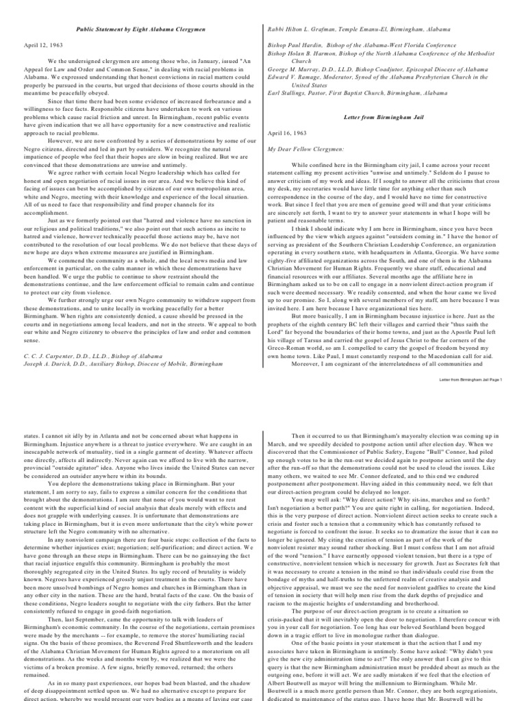 Letter From A Birmingham Jail | PDF | Extremism