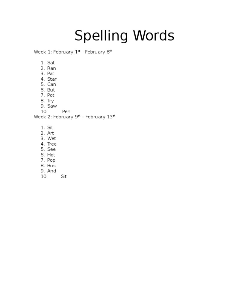 Spelling Words | PDF