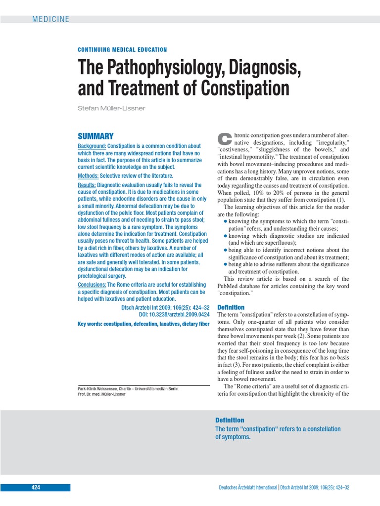 The Pathophysiology, Diagnosis, and Treatment of Constipation | PDF ...