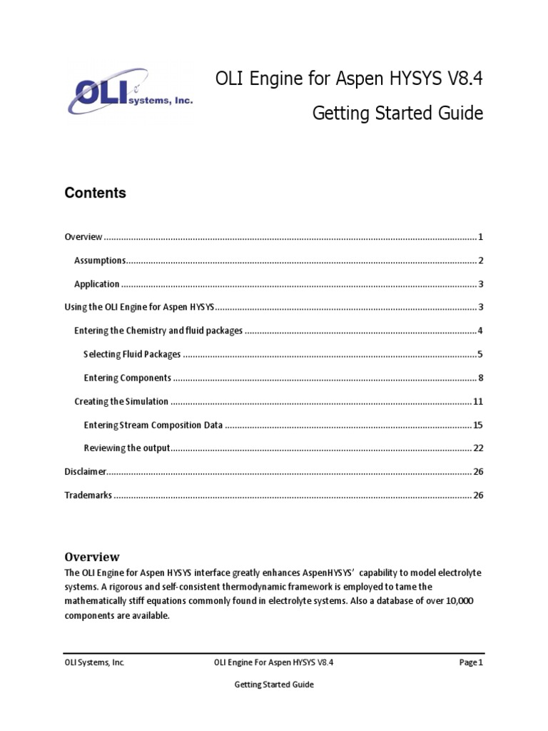 OLI Engine For Aspen HYSYS 8.4 Getting Started Guide | PDF | Computing | Software
