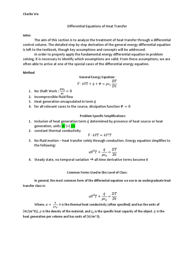 Differential Equations of Heat Transfer | PDF | Heat | Fluid Dynamics