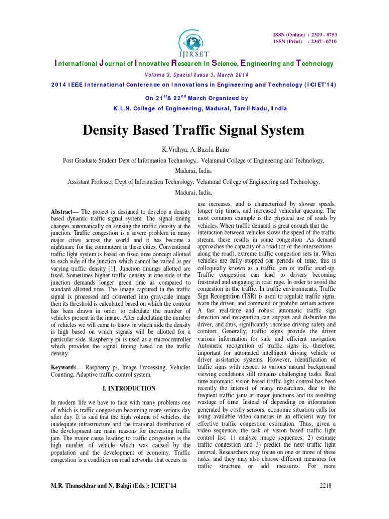 Density Based Traffic Signal System: I J I R S E T | Download Free PDF ...