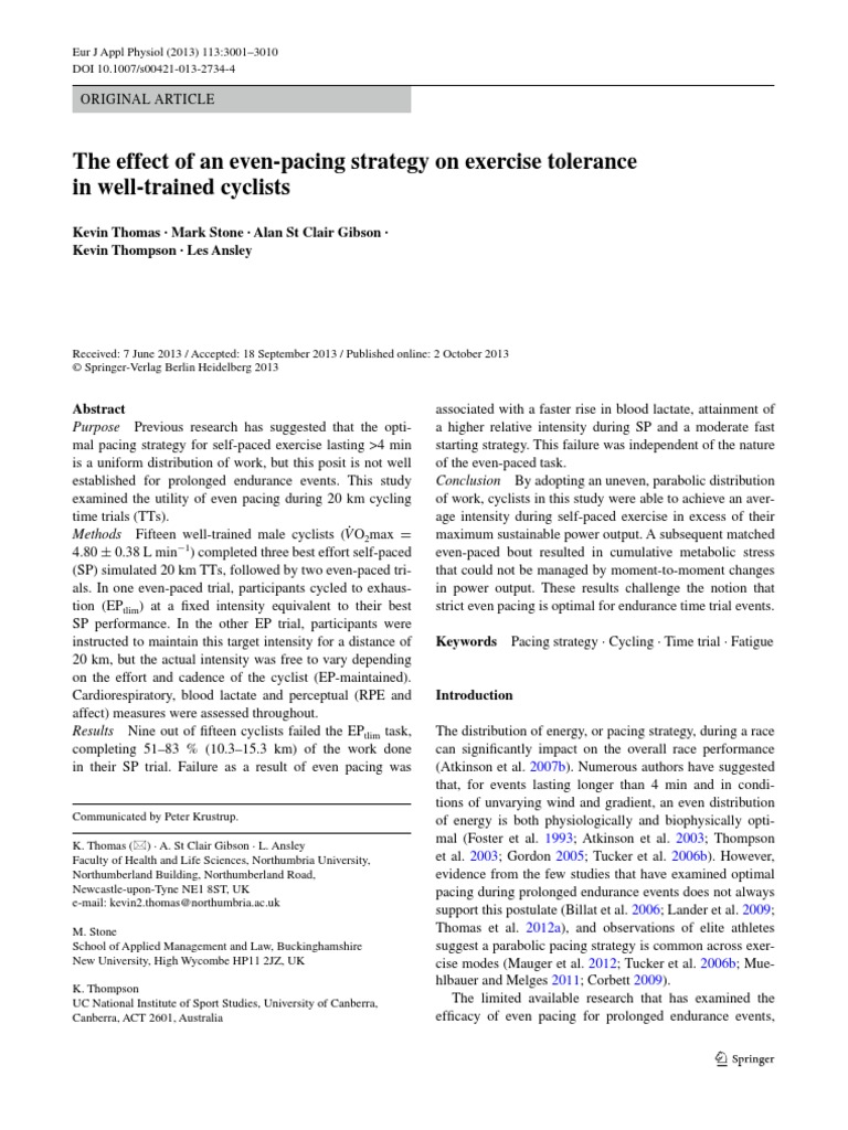 Even-Pacing Strategy | PDF | Physical Exercise | Fatigue (Medical)