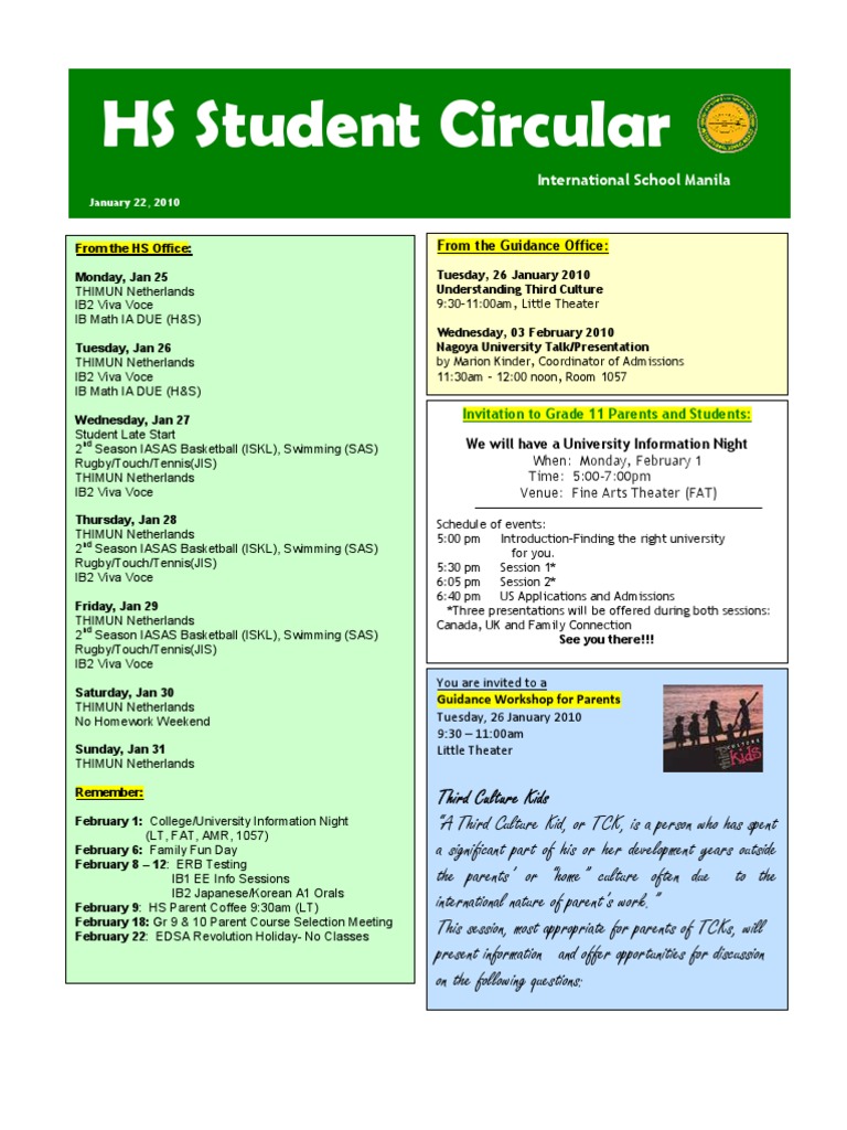 Student Circular Jan 22 | PDF | College | Leisure