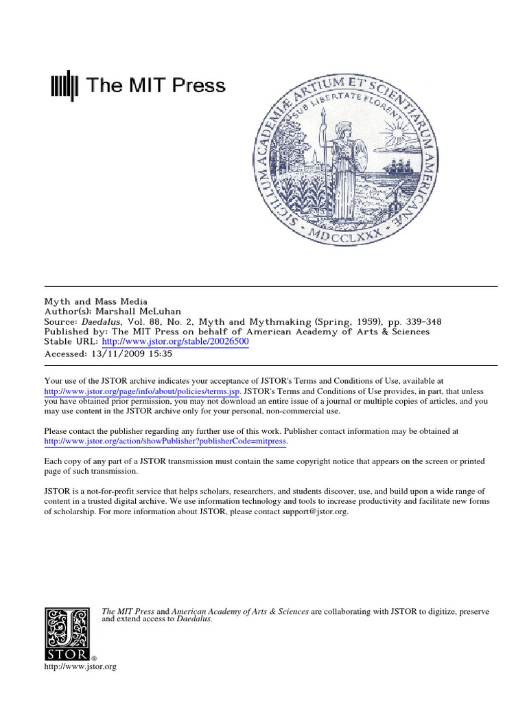 Marshall Mcluhan Myth and Mass Media | PDF | Mass Media | Media ...