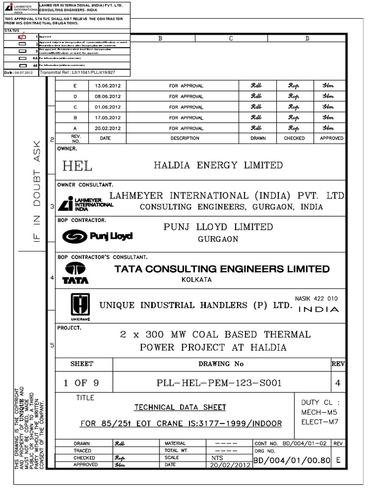 EOT Crane Technical Data Sheet | PDF | Gear | Crane (Machine)