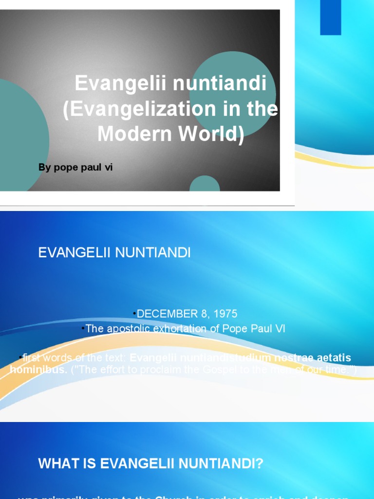 Evangelii Nuntiandi (Evangelization in The Modern World | PDF ...
