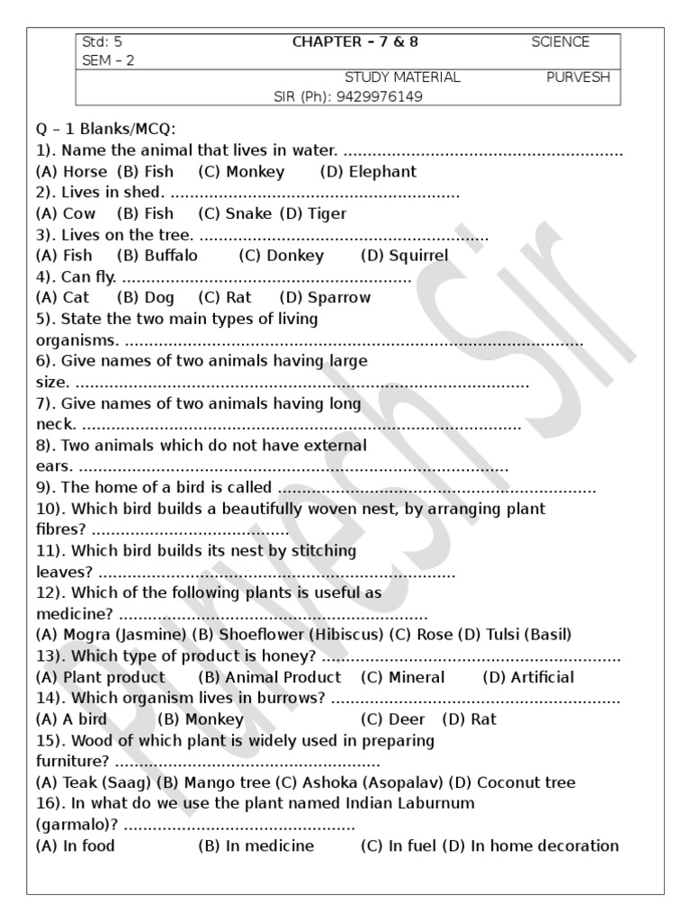 STD 5 Science CH - 7 & 8 2nd Sem | PDF | Mammals | Amphibian