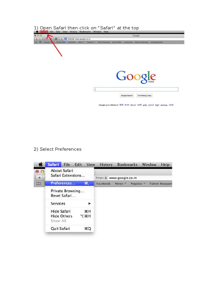 1) Open Safari Then Click On "Safari" at The Top | PDF