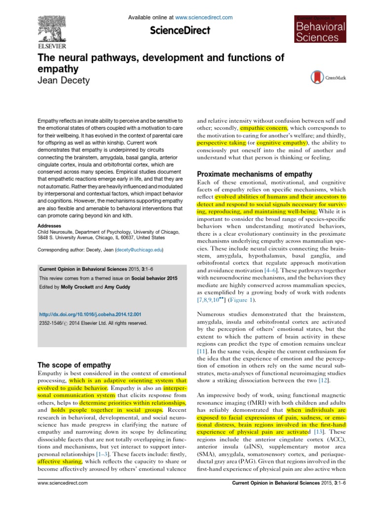 Neural Pathways of EMPATHY | PDF | Empathy | Psychopathy