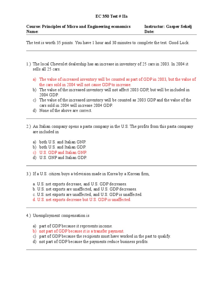 Microeconomics Test II Questions | PDF | Inflation | Unemployment