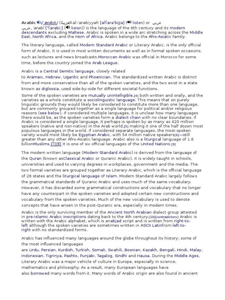 Arabic Language | PDF | Arabic | Linguistics
